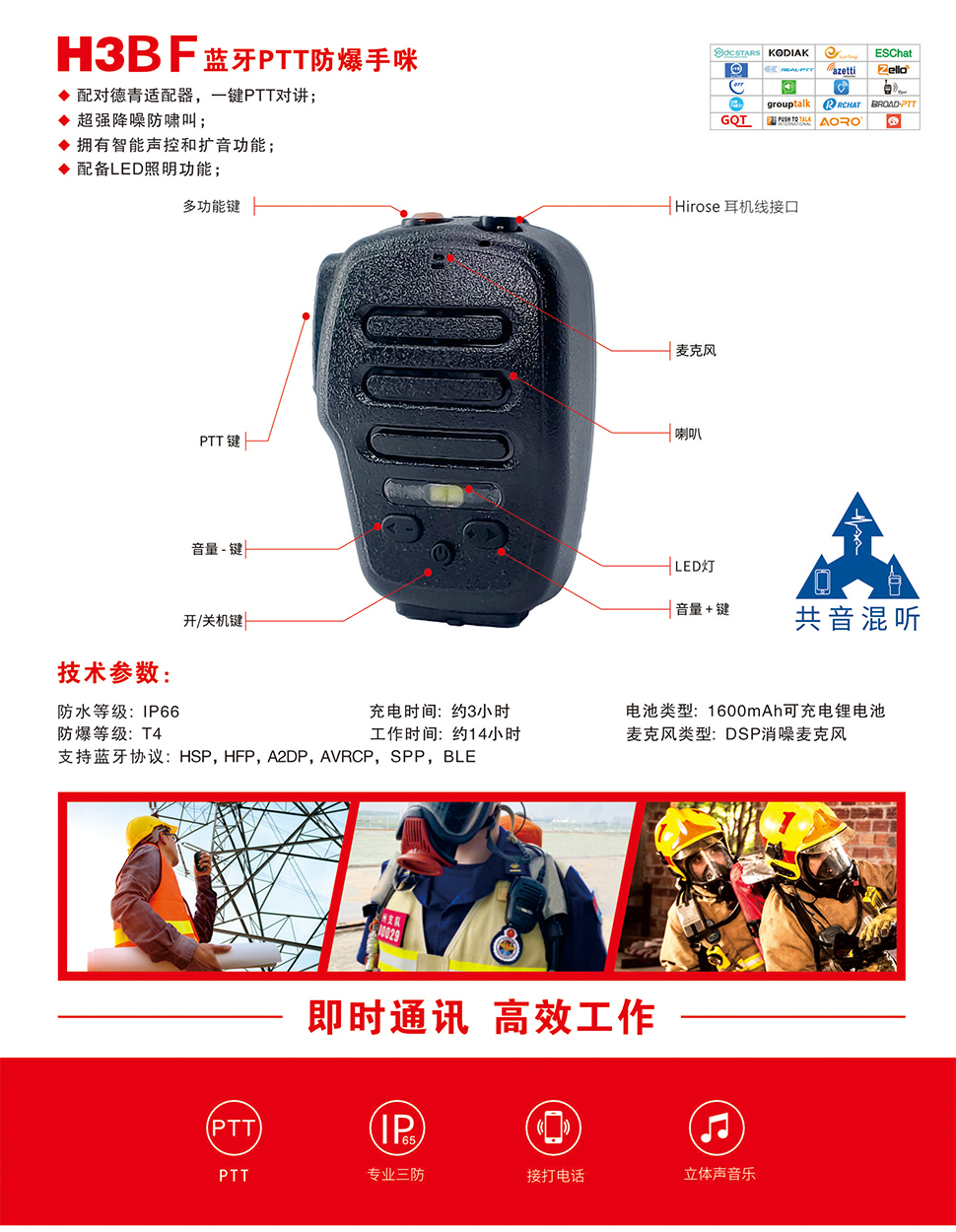 H3BF 蓝牙PTT 防爆手咪_深圳市德青科技有限公司